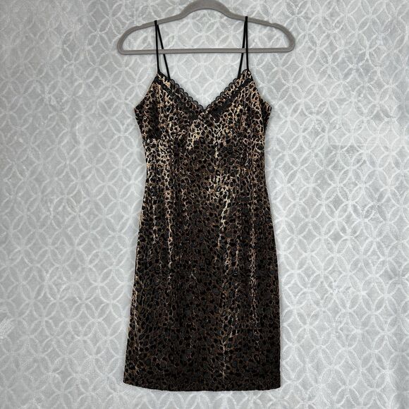 Vintage | Dresses | Vtg 8s Velvet Leopard Slip Dress 4 Lace Mobwife ...